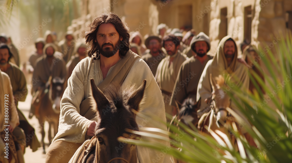 Triumphal Entry into Jerusalem: Jesus on Donkey Palm Sunday Biblical ...