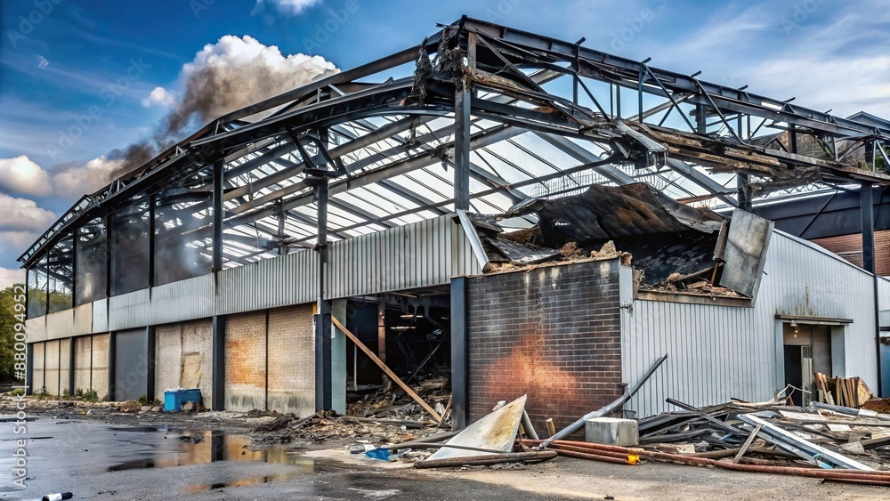 Destroyed industrial building Insulated roof structures of an ...