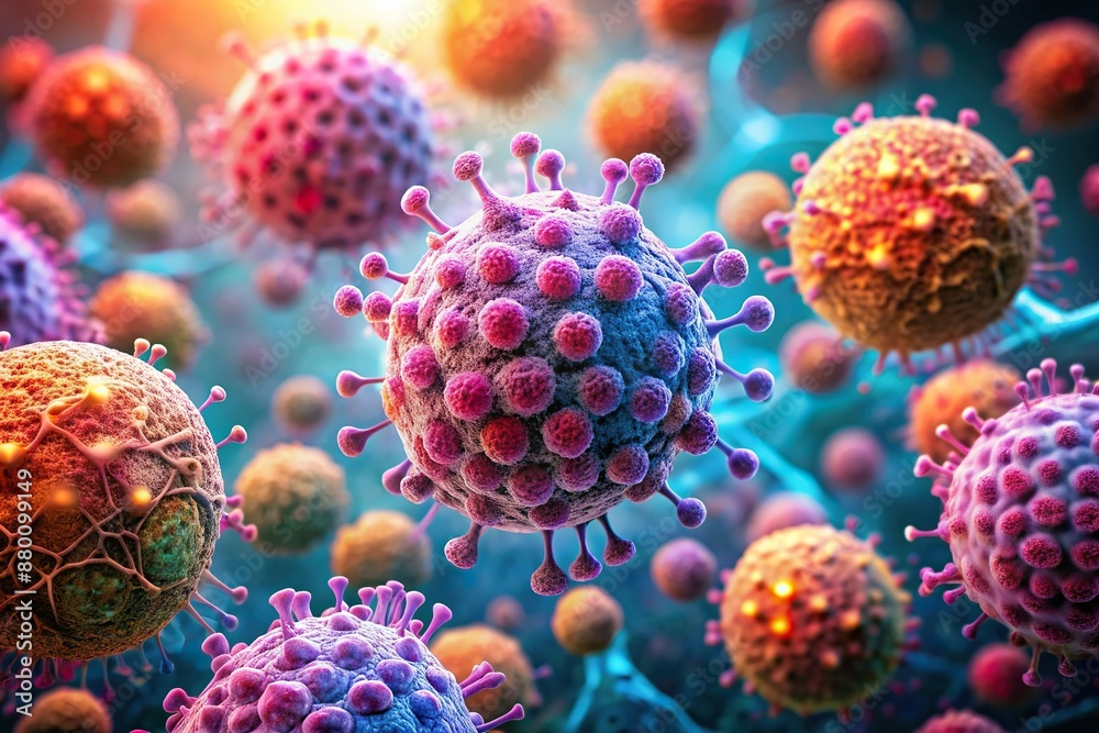 Molecular structure of cancer cells under microscope realistic macro ...