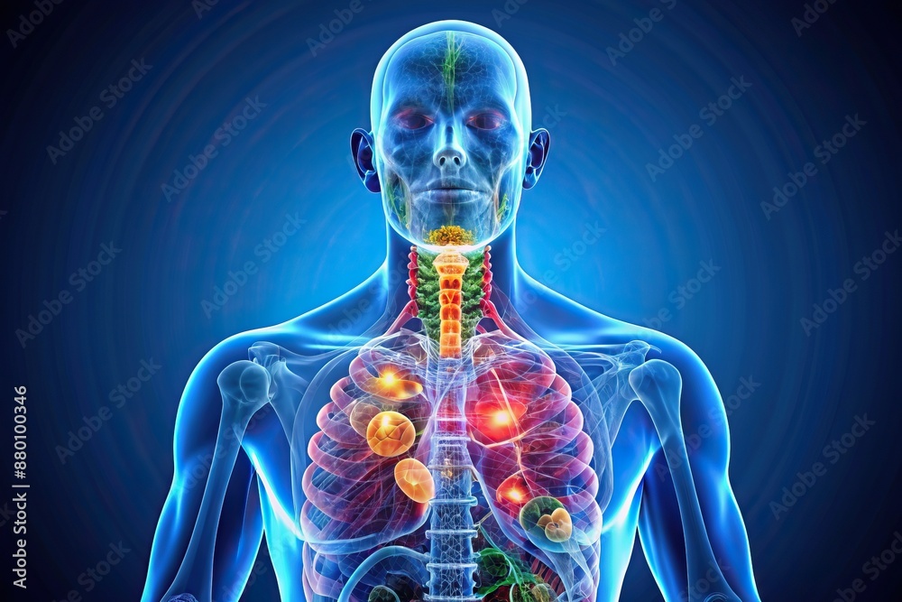 Visualization of the endocrine system including glands such as the ...