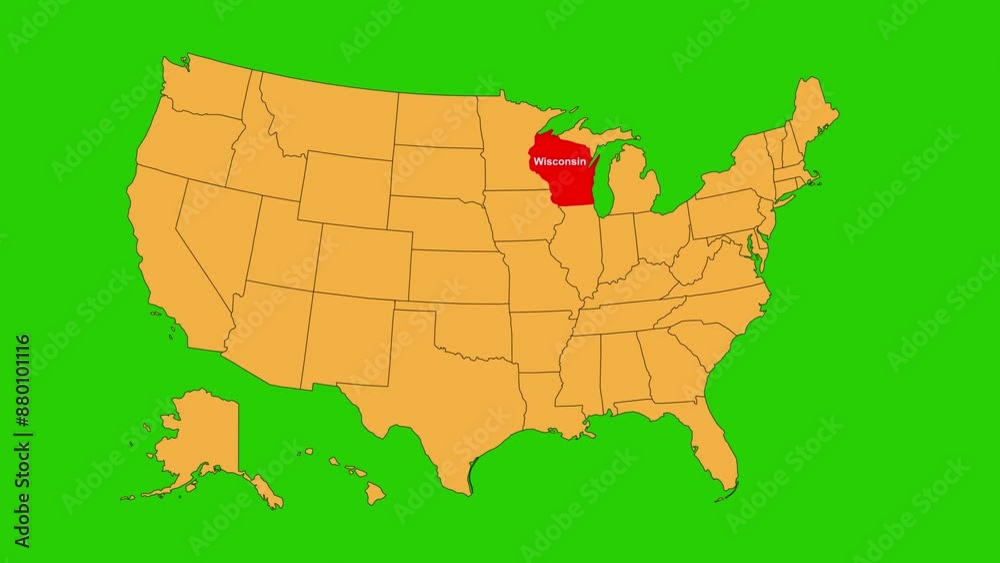 Wisconsin map animated video. Map Highlighted on the USA map with ...