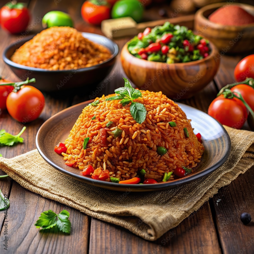 Nigerian Jollof Rice on Decorated Table for HD Wallpaper, Rice, Jollof ...