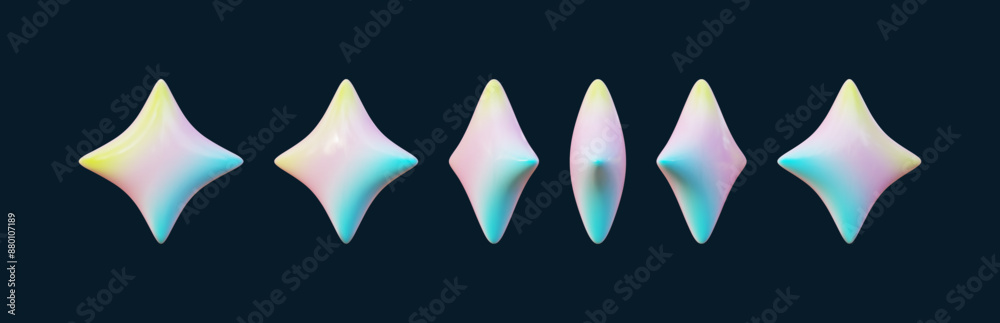 3D colorful star sparkle emoji set. Adorable shiny star shaped objects ...