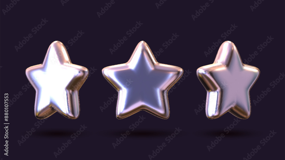 Chrome stars in diverse shapes. Collection of metallic vector elements ...