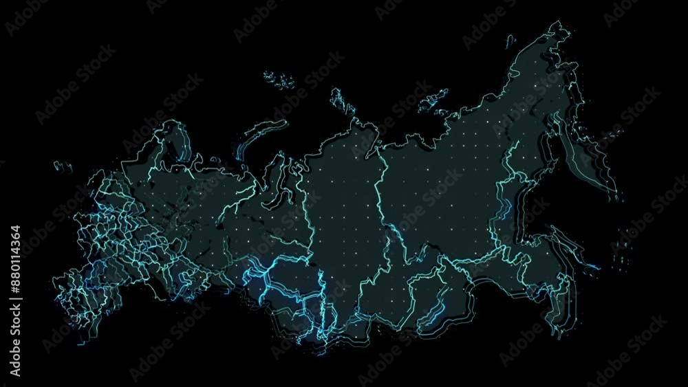 Animated map showcasing the borders and major rivers of Russia, set ...