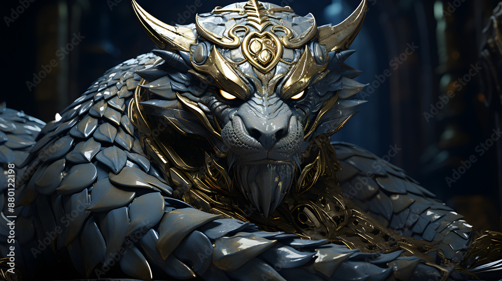 This is a majestic, powerful, and glowing creature with a metallic ...