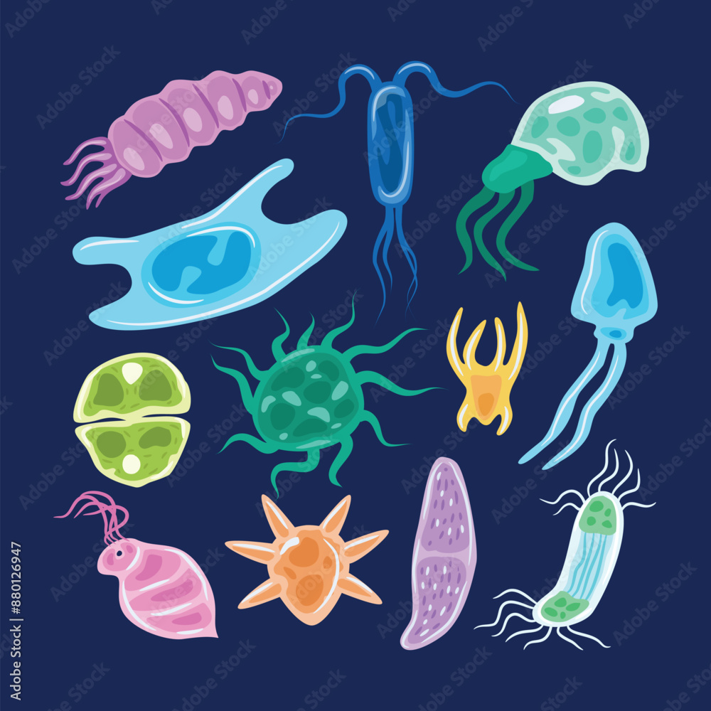 Set of planton collection, Isolated cartoon set icon phytoplankton ...