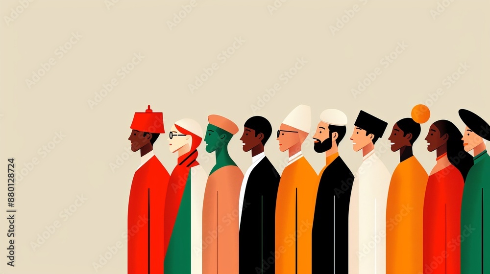 Representation of different cultural attire, individuals standing ...