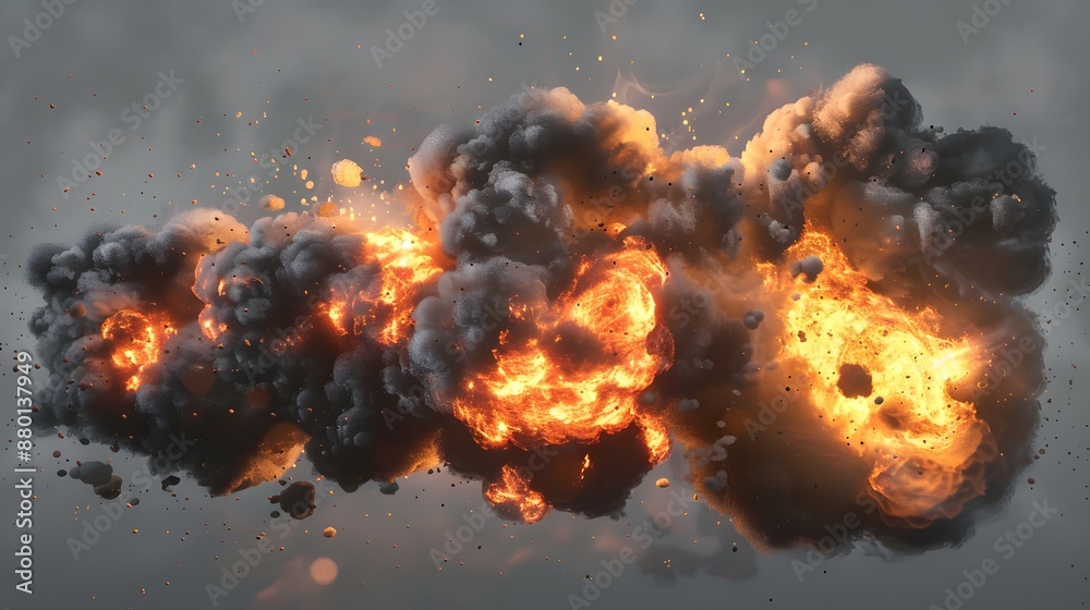 ภาพประกอบสต็อก Intense Fireball : Large fireball with dense black smoke ...