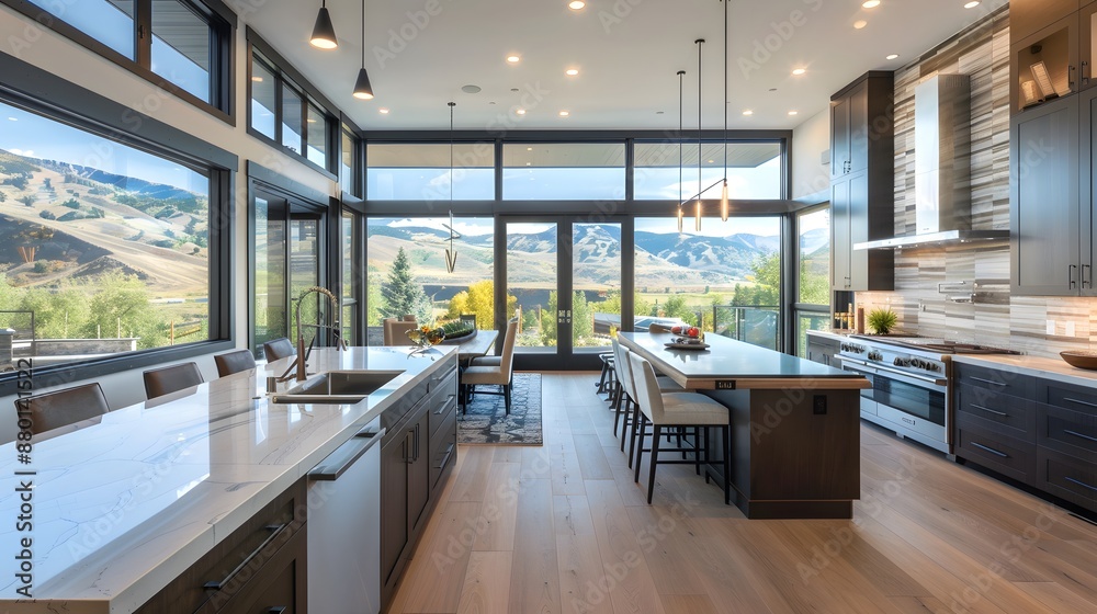 Scenic Kitchen Oasis : High-end kitchen with panoramic mountain views ...