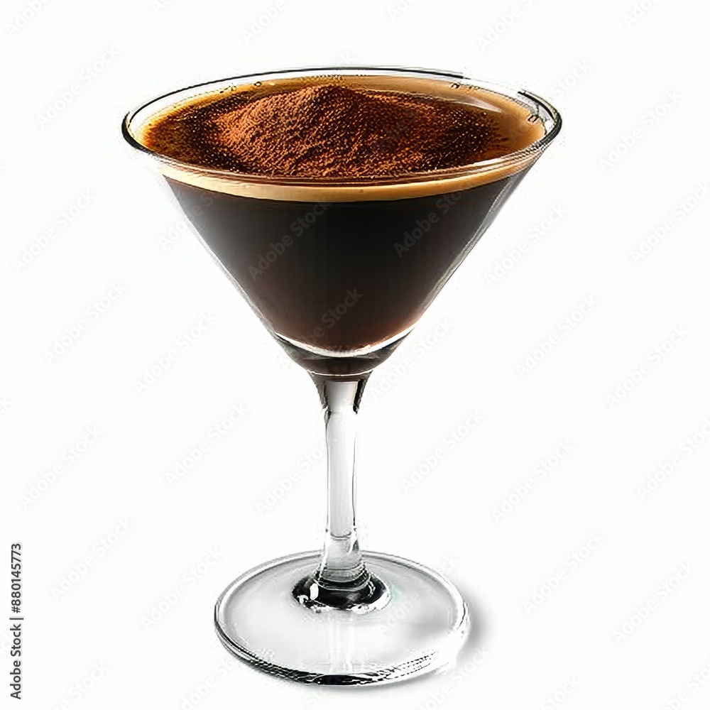 A rich dark chocolate espresso martini with a cocoa powder dusting, in ...