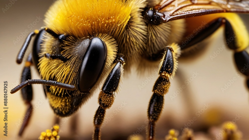 Foto de Illustrate a close-up of a bee's legs covered in pollen grains ...