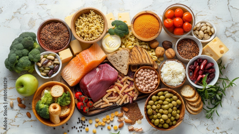 Set of Main food groups ,macronutrients, Carbohydrates, fats, proteins ...