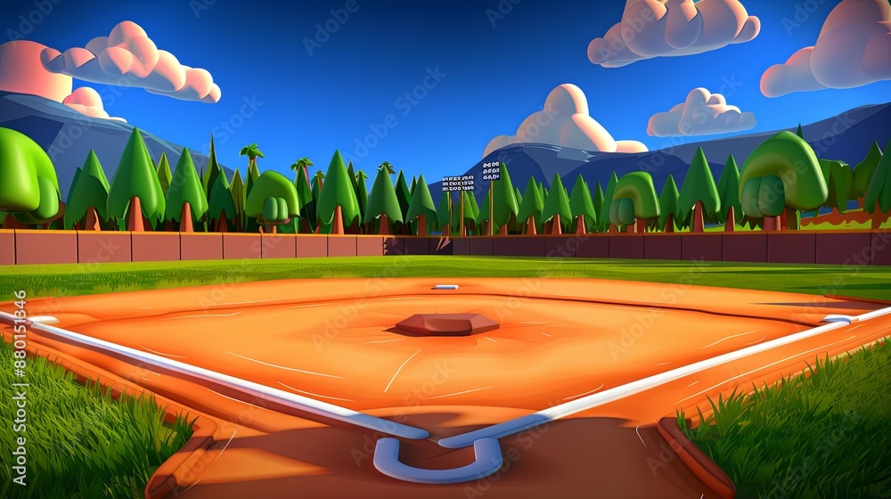 baseball field game assets anime cartoon background concept art Stock ...