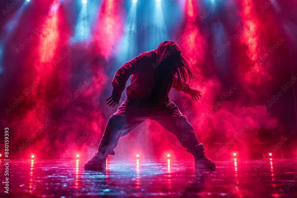 Image of a dancer breaking dance, defying gravity, with a spotlight ...