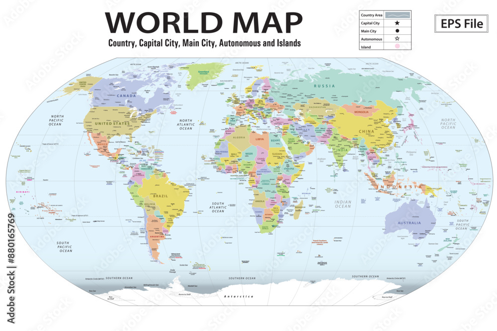 World map. Political maps of North and South America, Europe and Asia ...