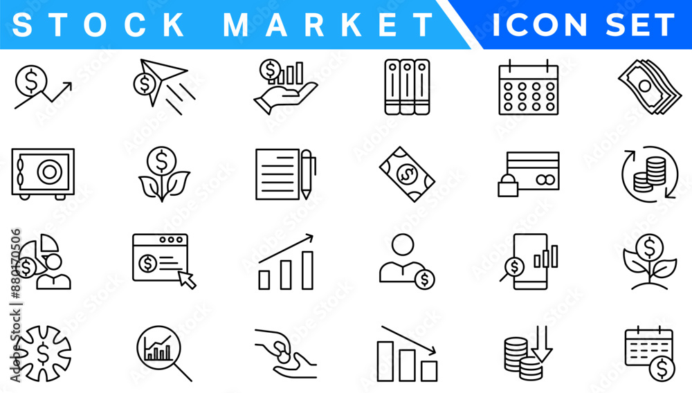 Stock market icon set. Containing stocks, stock exchange, financial ...