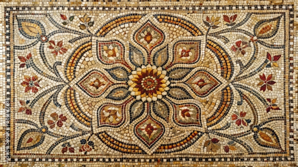 Ancient intricate stone mosaic depicting Sardis-inspired Turkish design ...