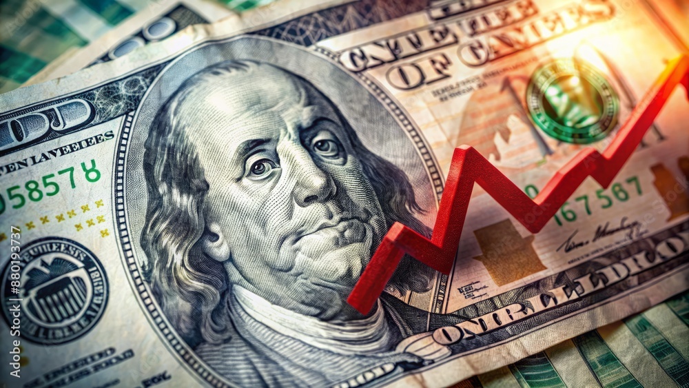 Crashing US dollar banknote torn into pieces, plummeting graph, and ...