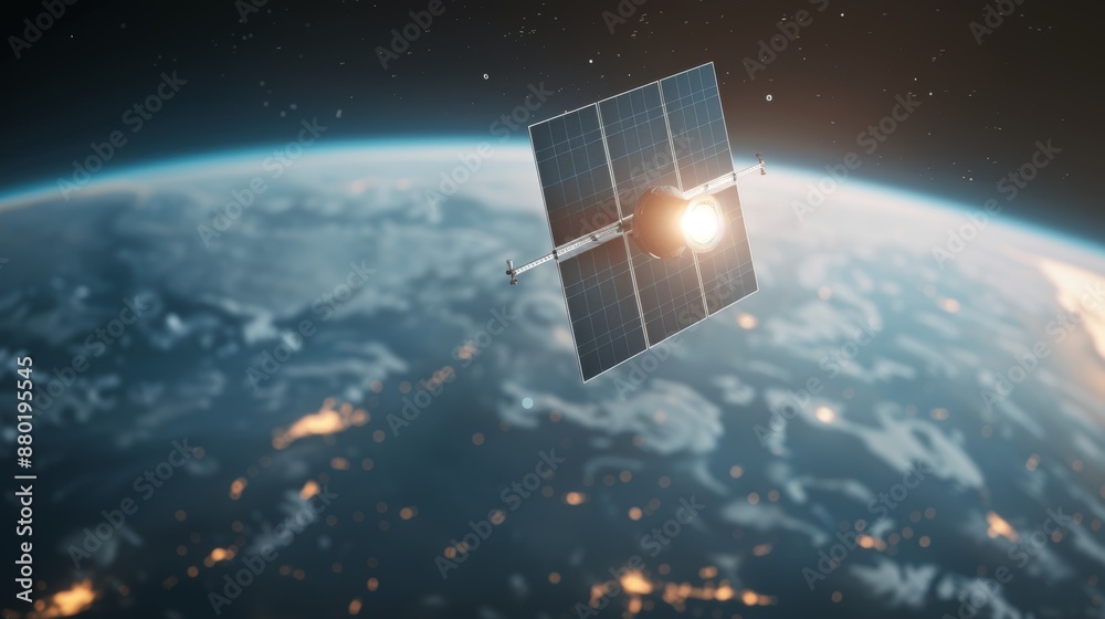 Cutting-edge satellite deployed in orbit, advanced technology and sleek ...