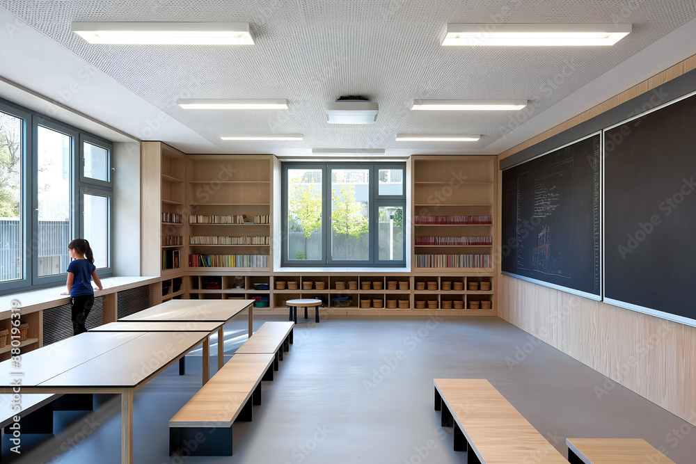 Modern classroom interior design at the school. The auditorium at the ...