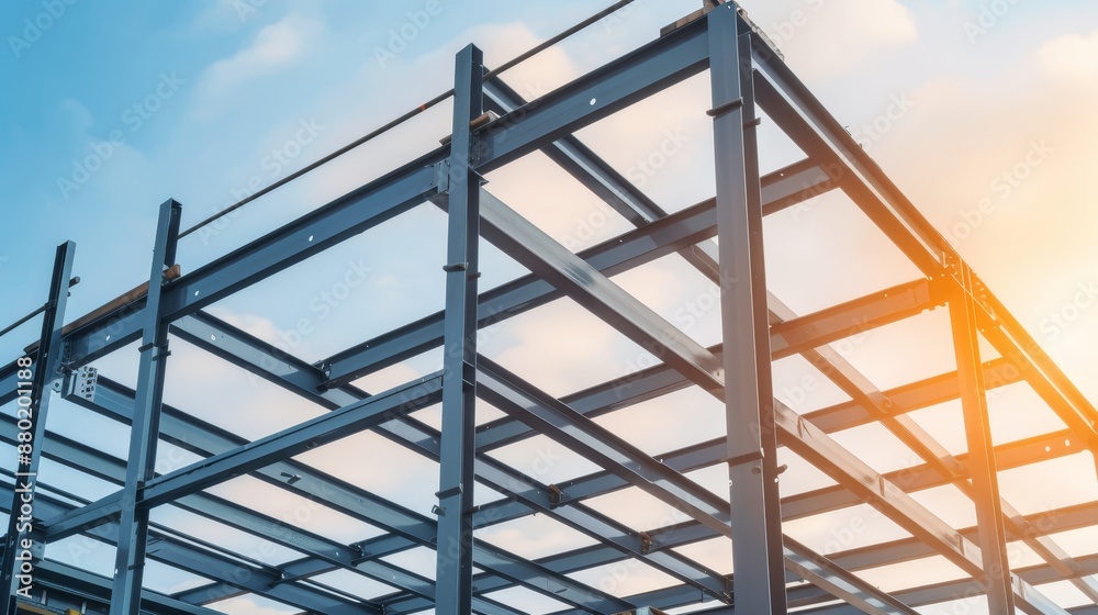 Steel frame structure of a modern building under construction ...