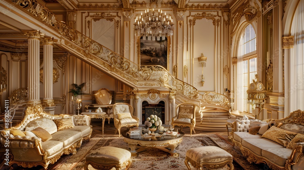 Regal Rococo, Opulent palace interior with Rococo design, luxurious ...