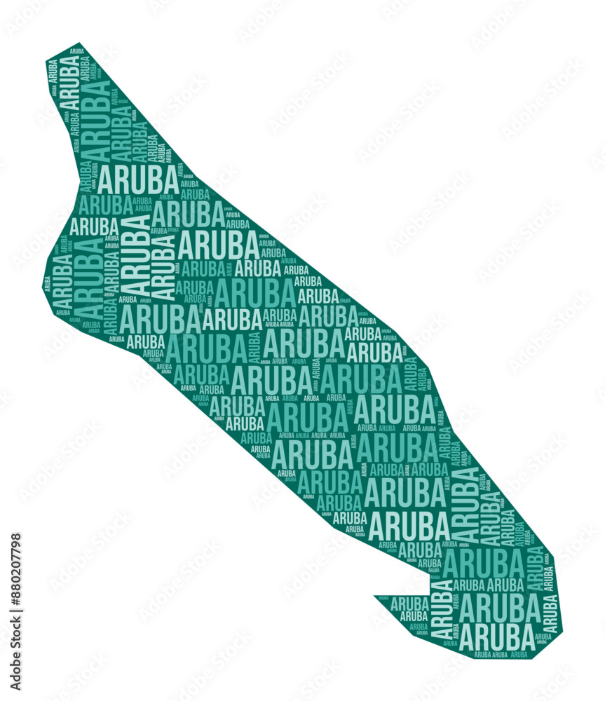 Aruba shape. Country word cloud with region division. Aruba colored ...