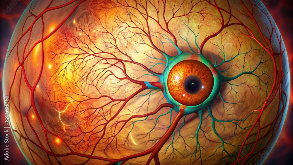 Colorful medical illustration of diabetic retinopathy showcasing ...
