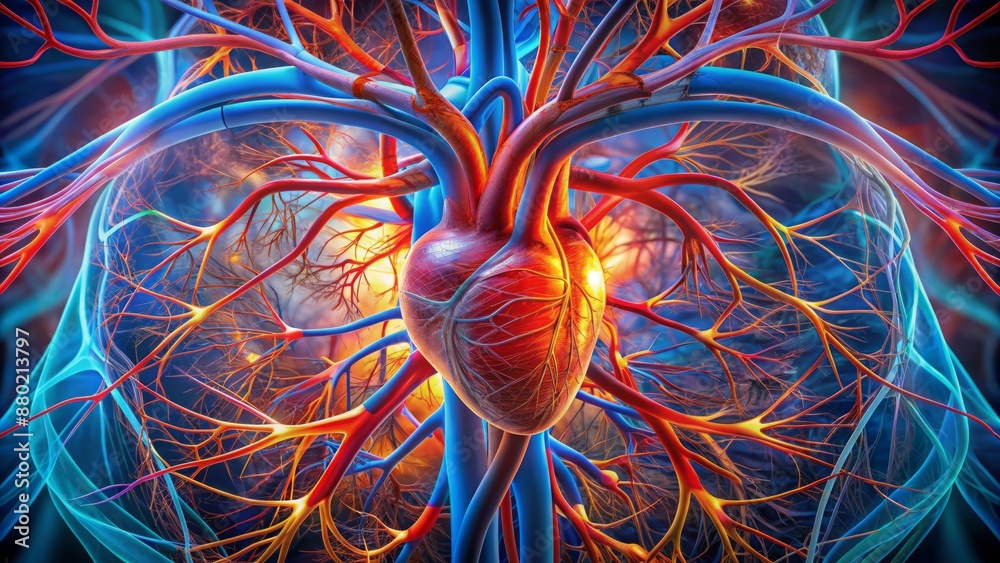Vibrant 3D illustration of pulsating heart anatomy with animated ...