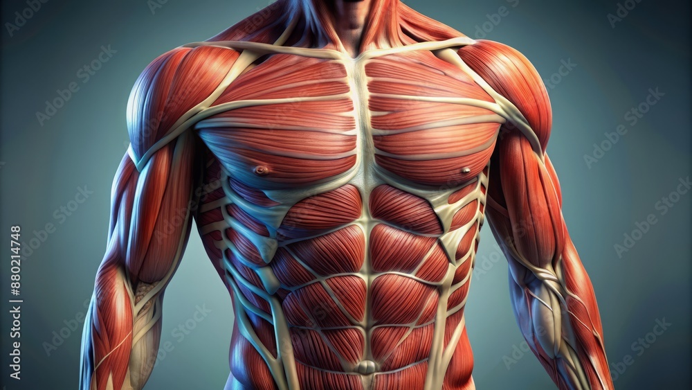 Detailed illustration of human torso muscles showcasing abdominal ...