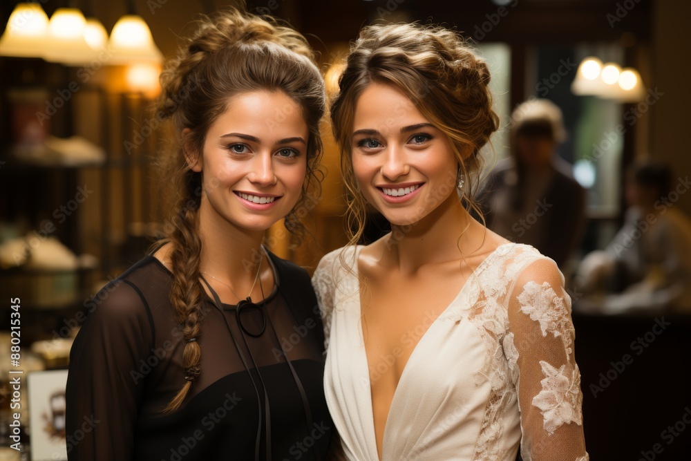 Hotel lobby reception featuring two beautiful women at the front desk ...