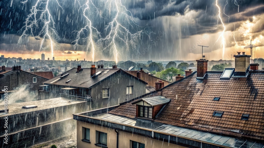 Intense slow-motion capture of heavy pouring rain with hailstorm ...