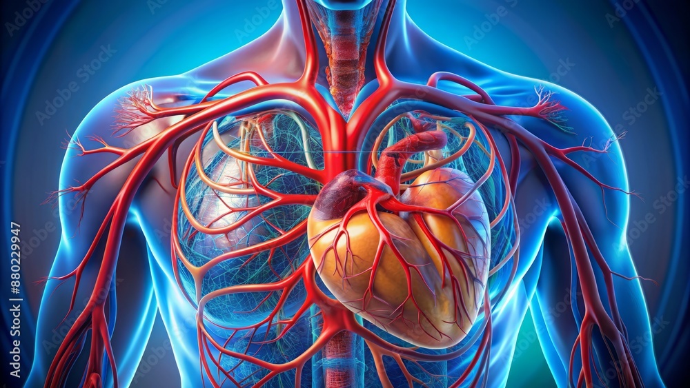 Poster Detailed illustration of human heart anatomy showcasing atria ...