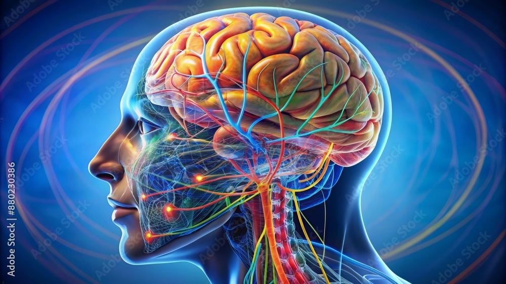 Detailed illustration of human brain anatomy featuring cerebral cortex ...