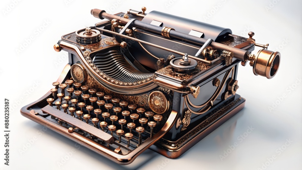 Vintage copper and black ornate typewriter with intricate designs at an ...