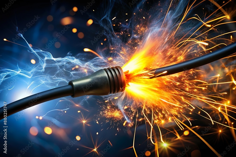 electrical cord burn and explode. Electricity accident Stock ...