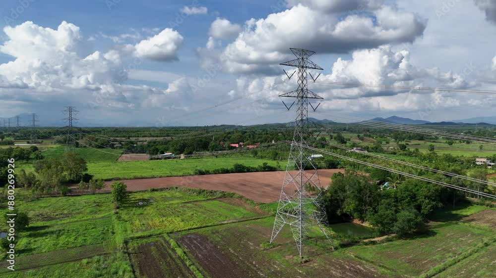 A transmission tower in rural area of Thailand. Transmission towers ...
