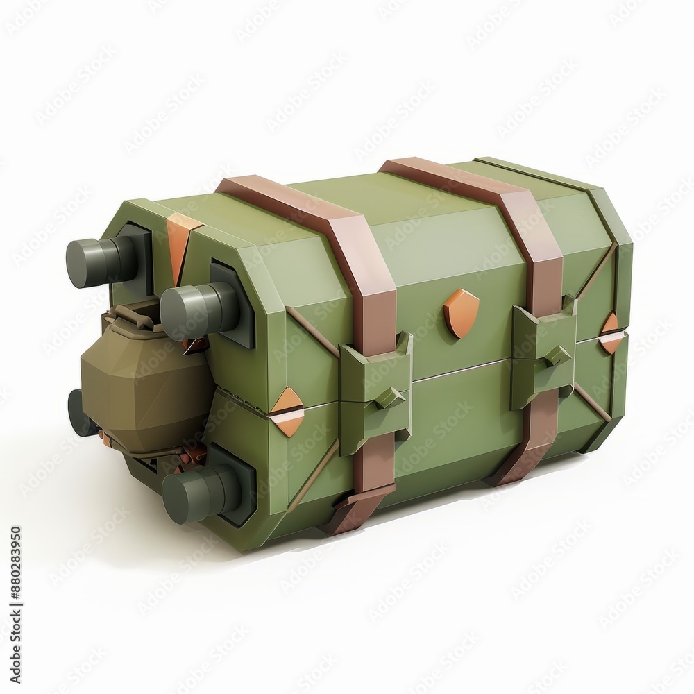 3D Render, Low Poly style of a claymore mine, on isolated white ...