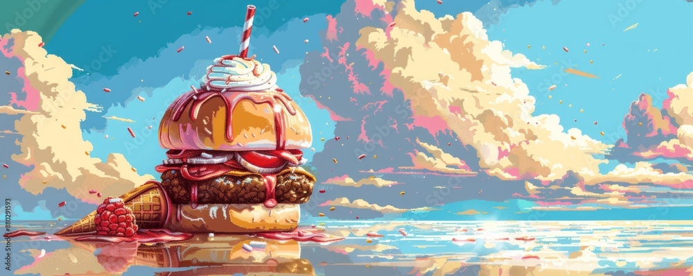 A pixel art rendition of a classic arcade game food, such as a ...