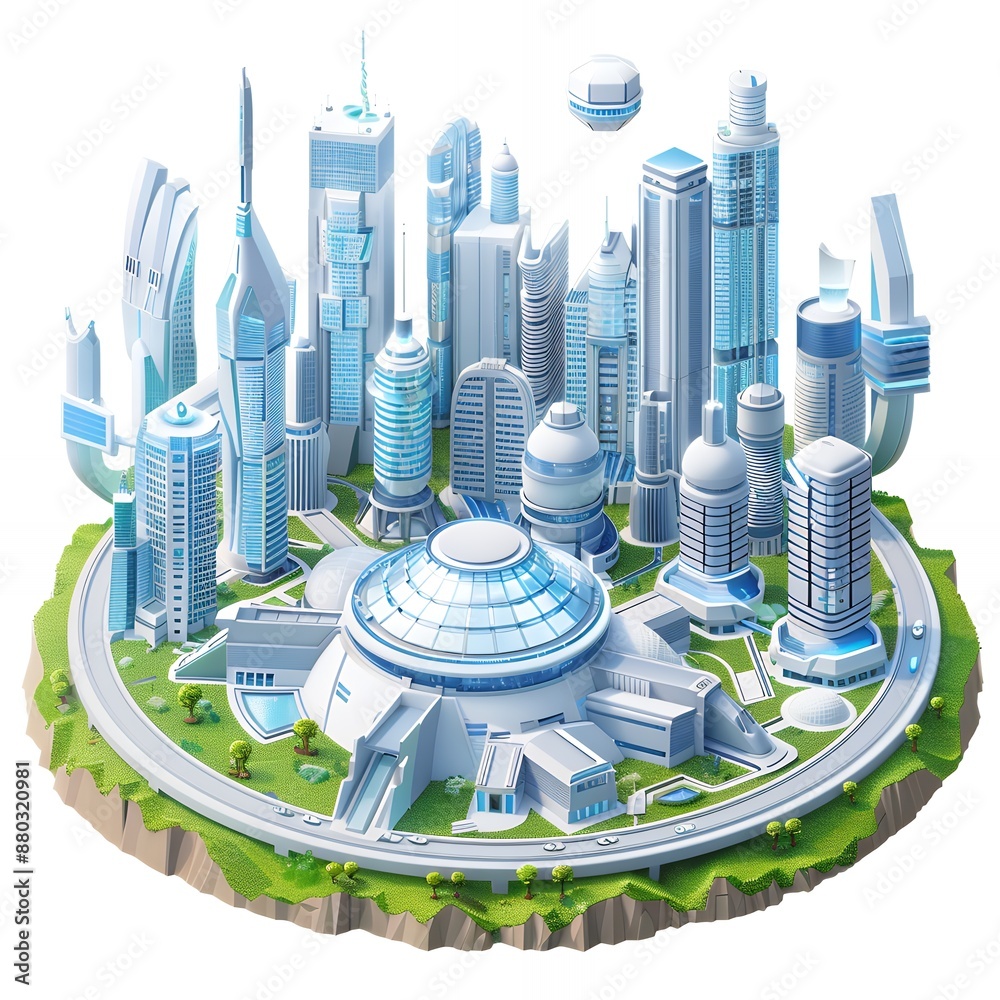 3d isometric map of futuristic city, with buildings and skyscrapers, in ...