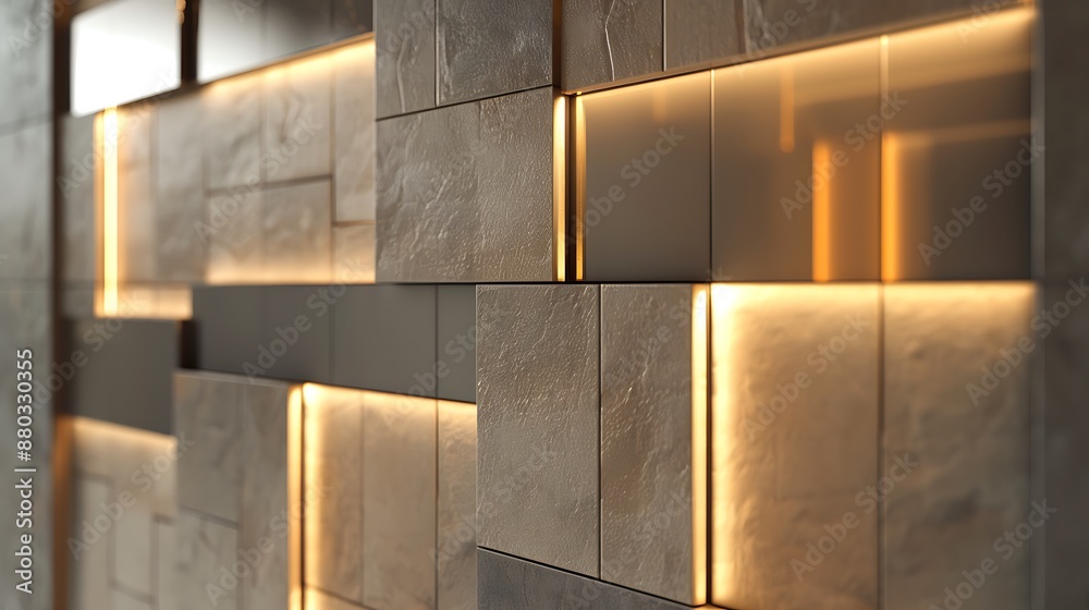 Stylish block-like wall design featuring rectangular panels with a mix ...
