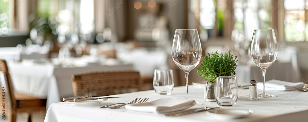 Fine dining table in a hotel restaurant with a perfectly set place ...