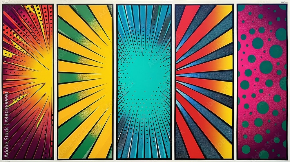 A lively comic book abstract artwork with an array of colorful panels ...