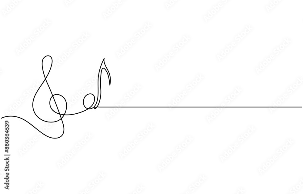 Continuous one line drawing treble clef. Music key. Isolated on white ...