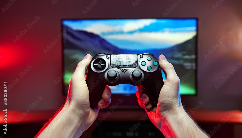 Gaming Controller being held by Player - Playing a Game on a Game ...