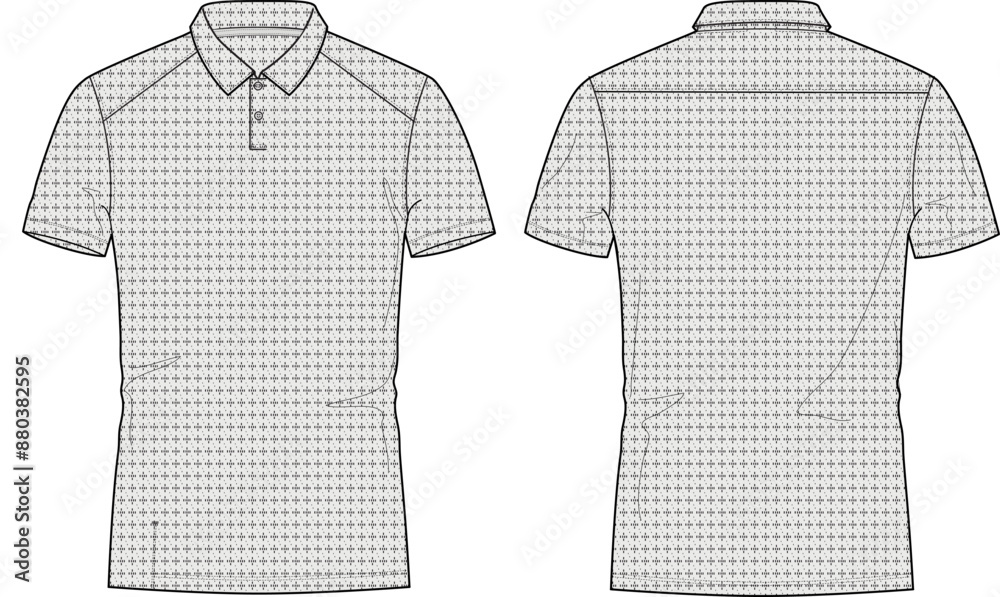 Printed Polo Shirt Technical Fashion Illustration Mock-up Template for ...