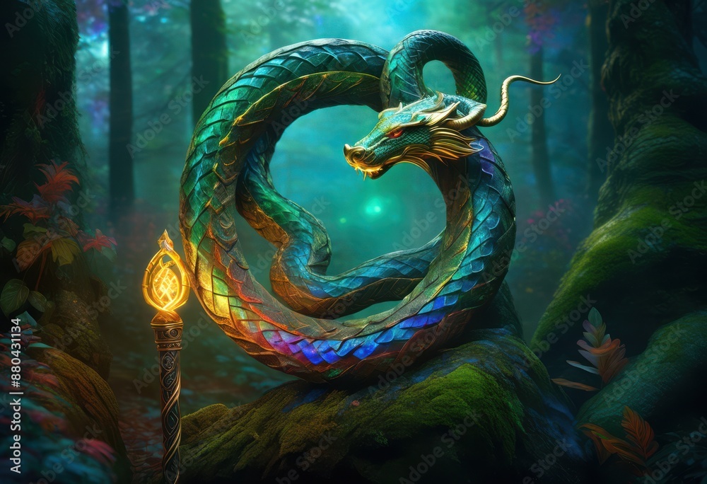 mystical staff serpent coiled fantasy symbol artwork, snake, twisted ...