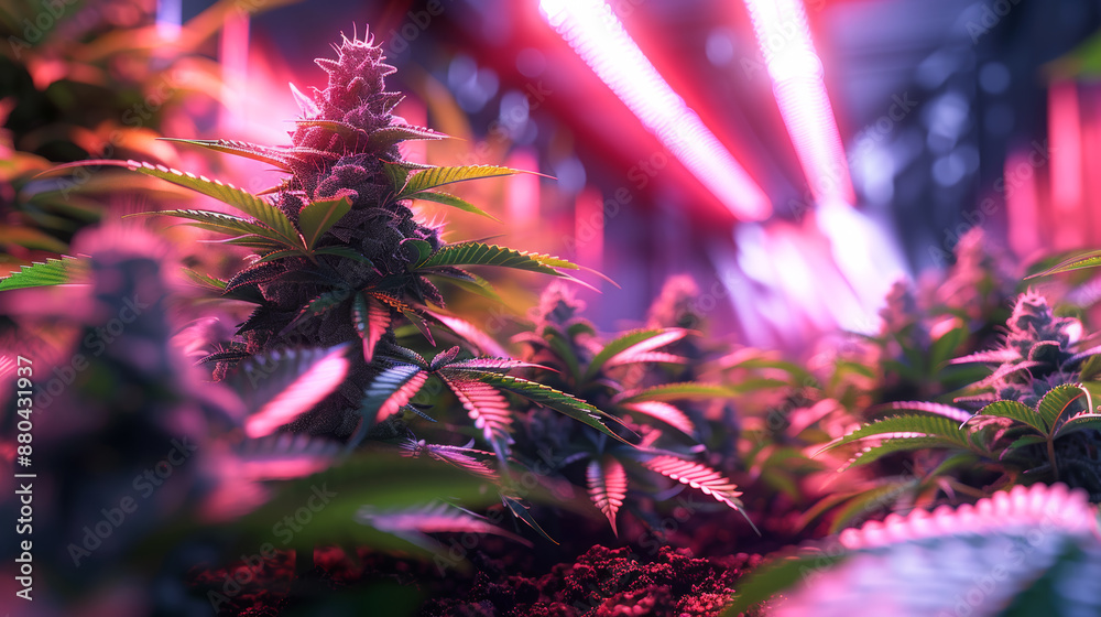 Cannabis Plants Under Red Lights. Cannabis plants growing under pink ...