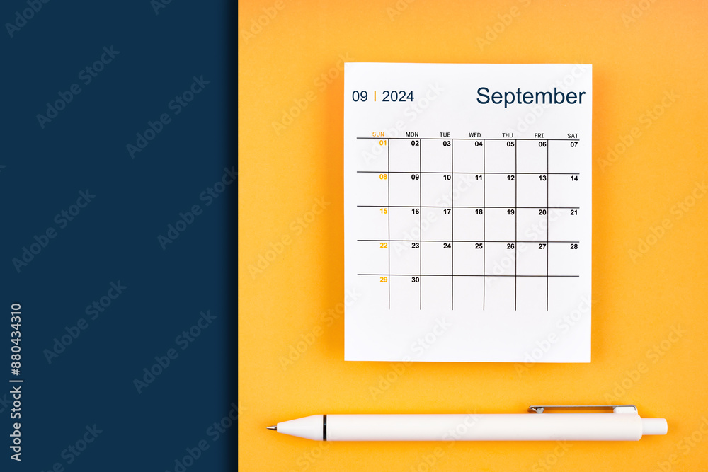 September 2024 calendar card for 2024 year on blue and yellow ...